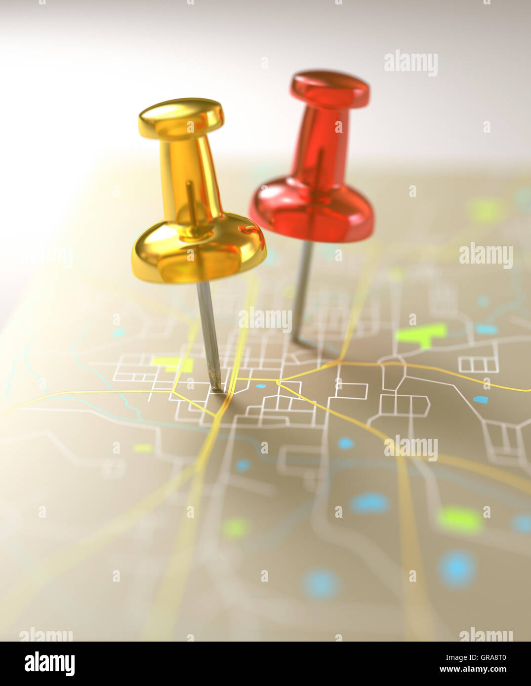 Pin stuck on a street map in a fictional city Stock Photo - Alamy