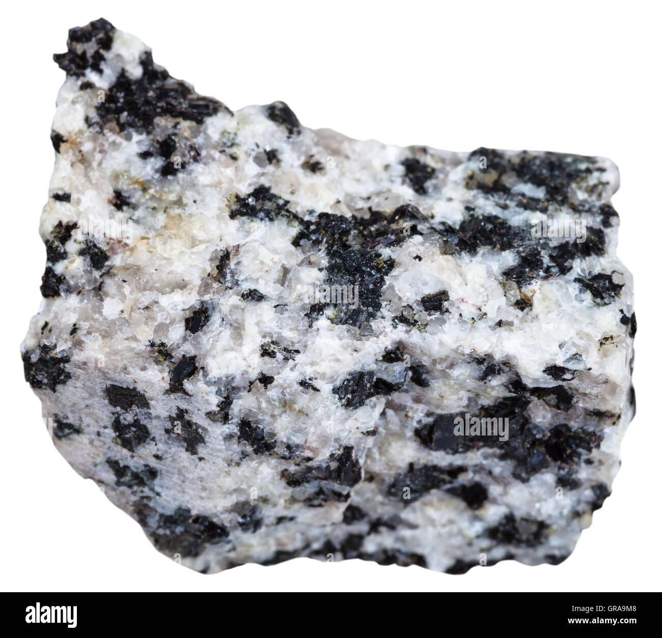 macro shooting of Igneous rock specimens - white and black granite stone isolated on white ...