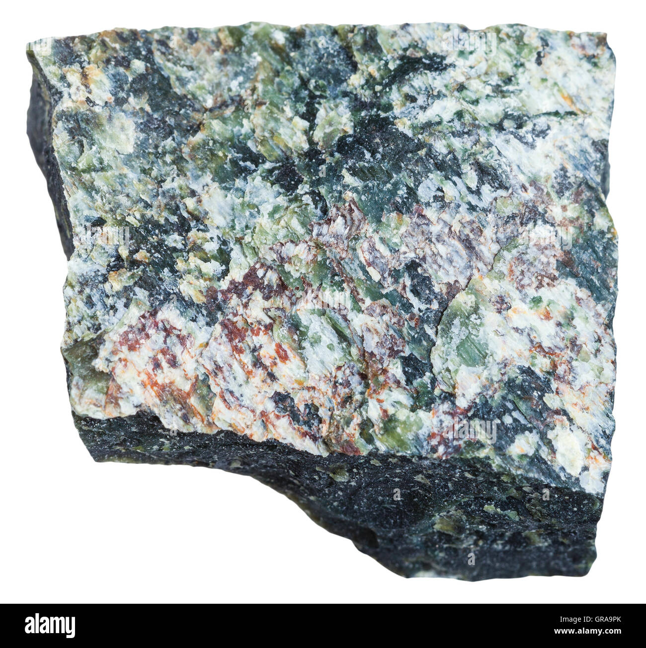 macro shooting of Igneous rock specimens - Dunite (olivinite) stone isolated on white background ...