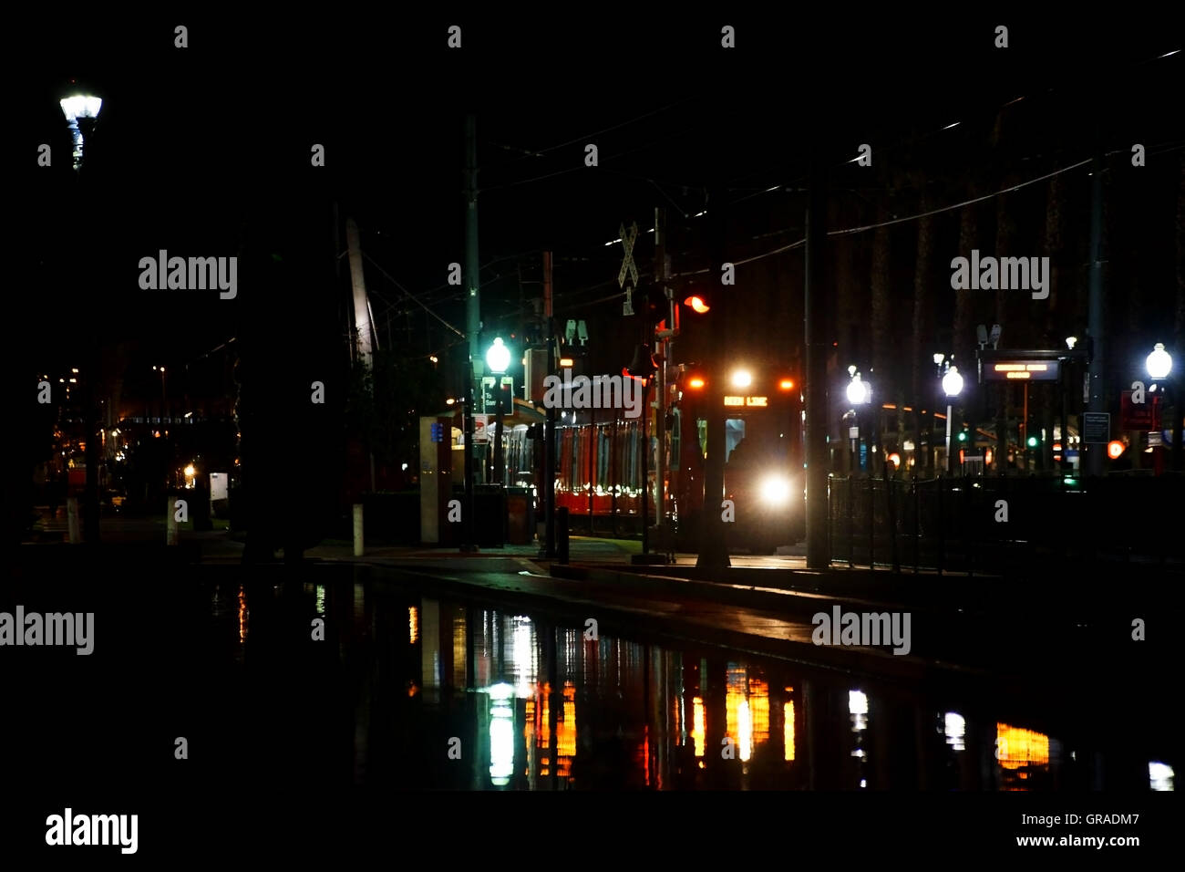 Tram At Night Stock Photo - Alamy