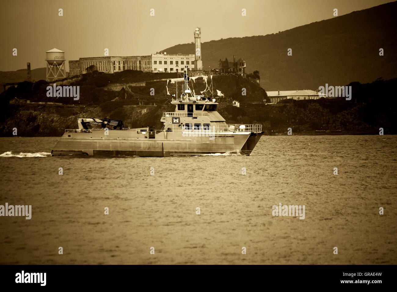 Military Ship At Alcatraz Stock Photo - Alamy