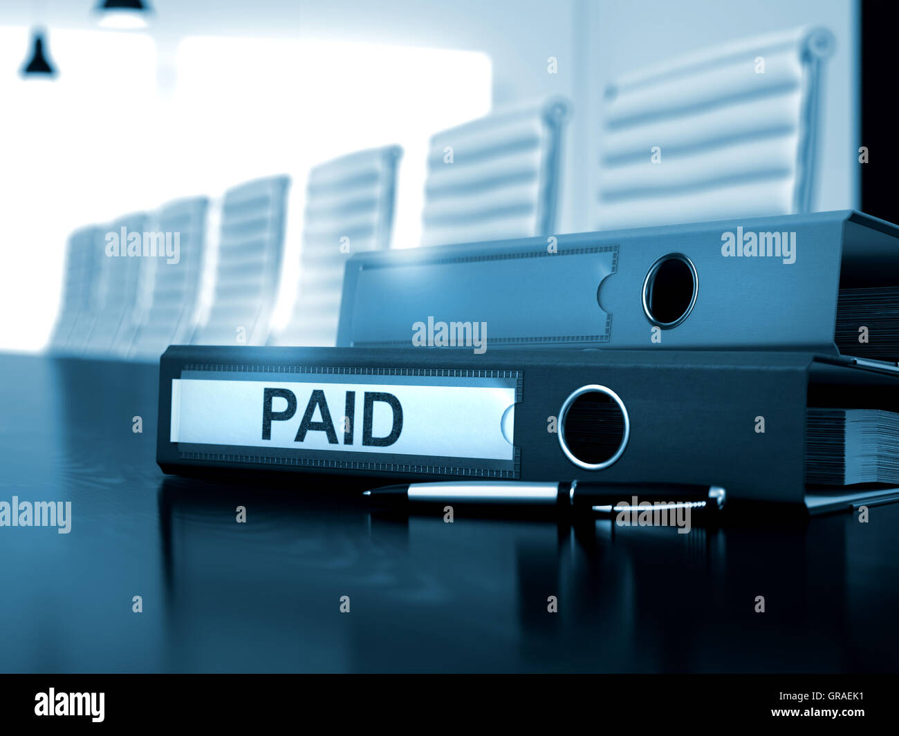 Paid on Office Folder. Toned Image. 3D Illustration Stock Photo - Alamy