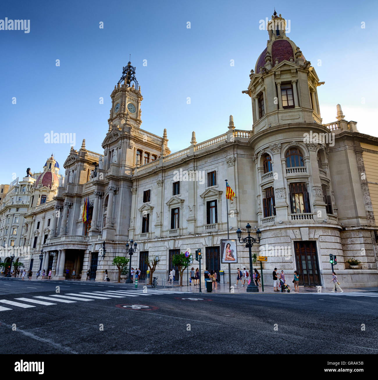 Lateral view on the building of town hall in city center Valencia ...