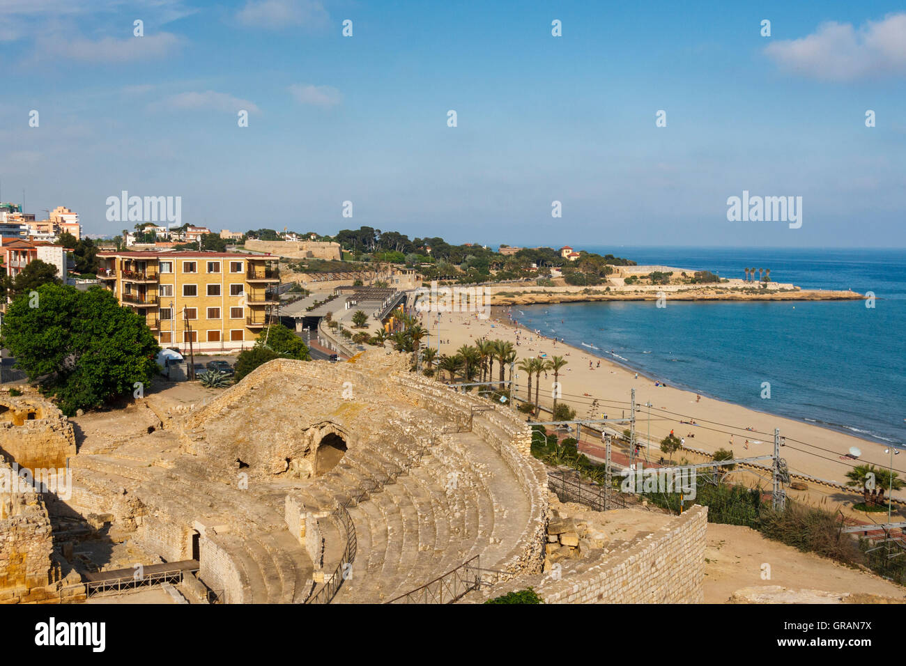 Roman Amphitheatre And Mediterranean Coast High Resolution Stock ...