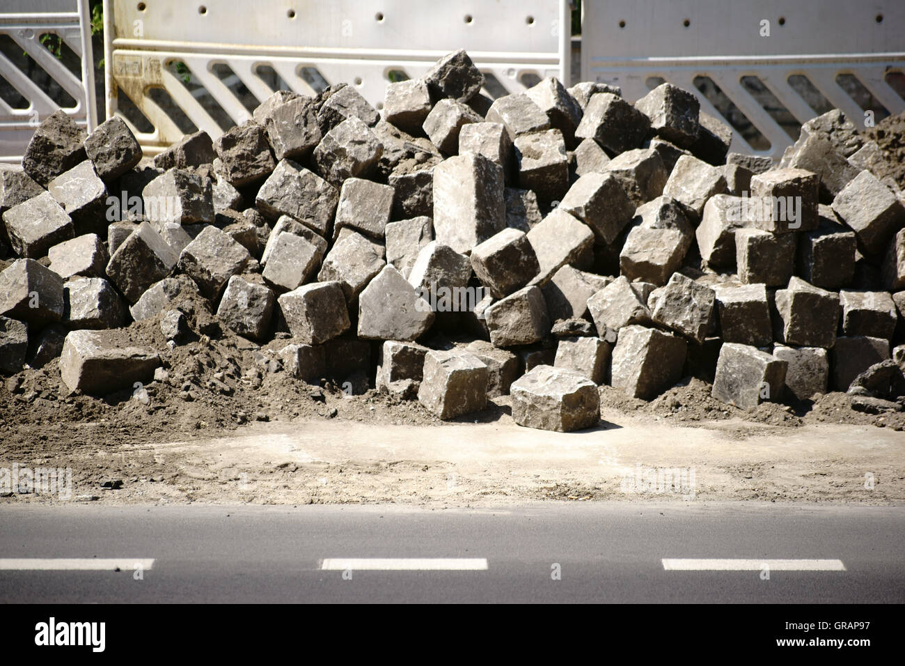 Road Construction Site With Granite Stones Stock Photo - Alamy