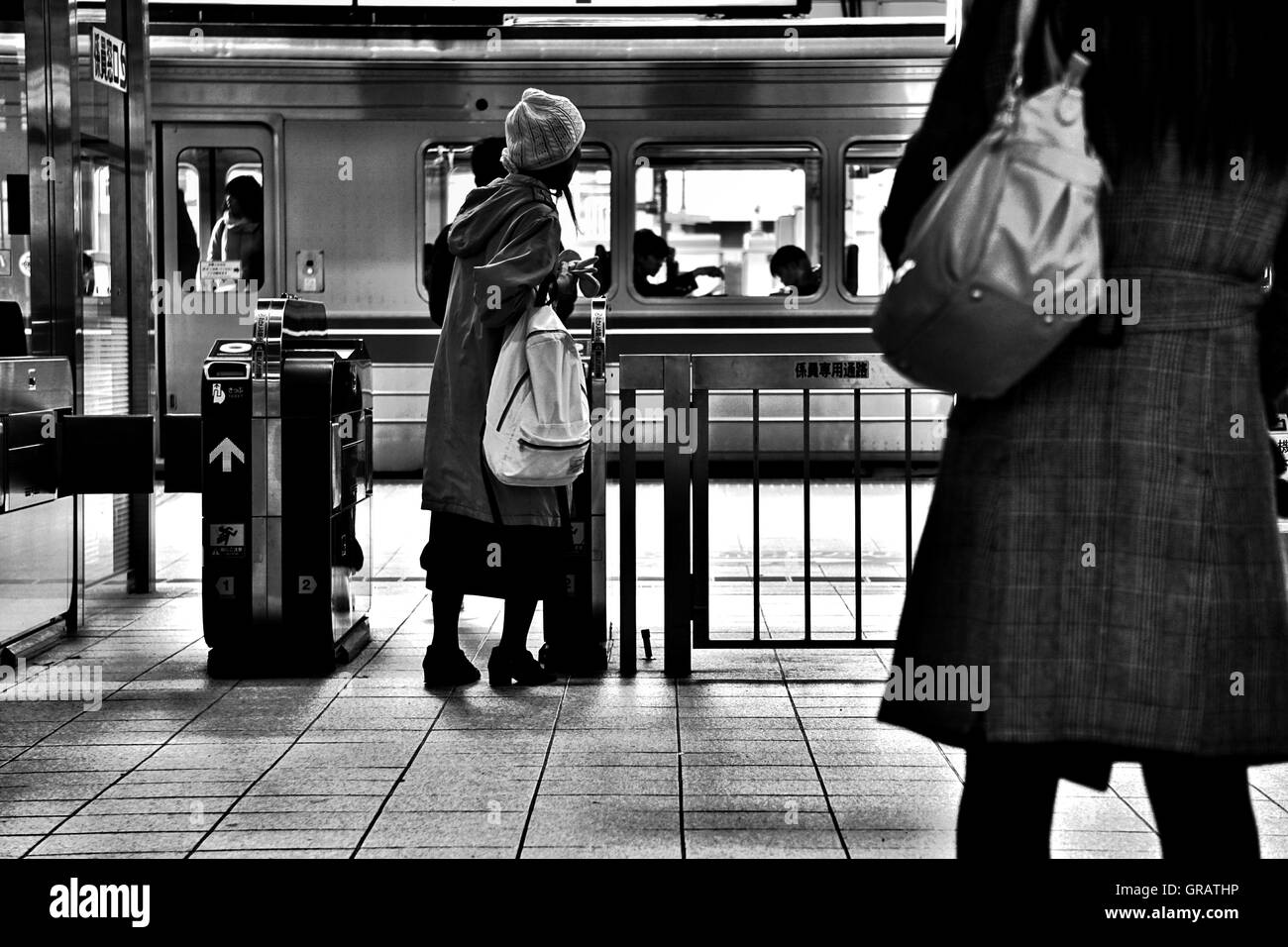 Train at station Black and White Stock Photos & Images - Alamy