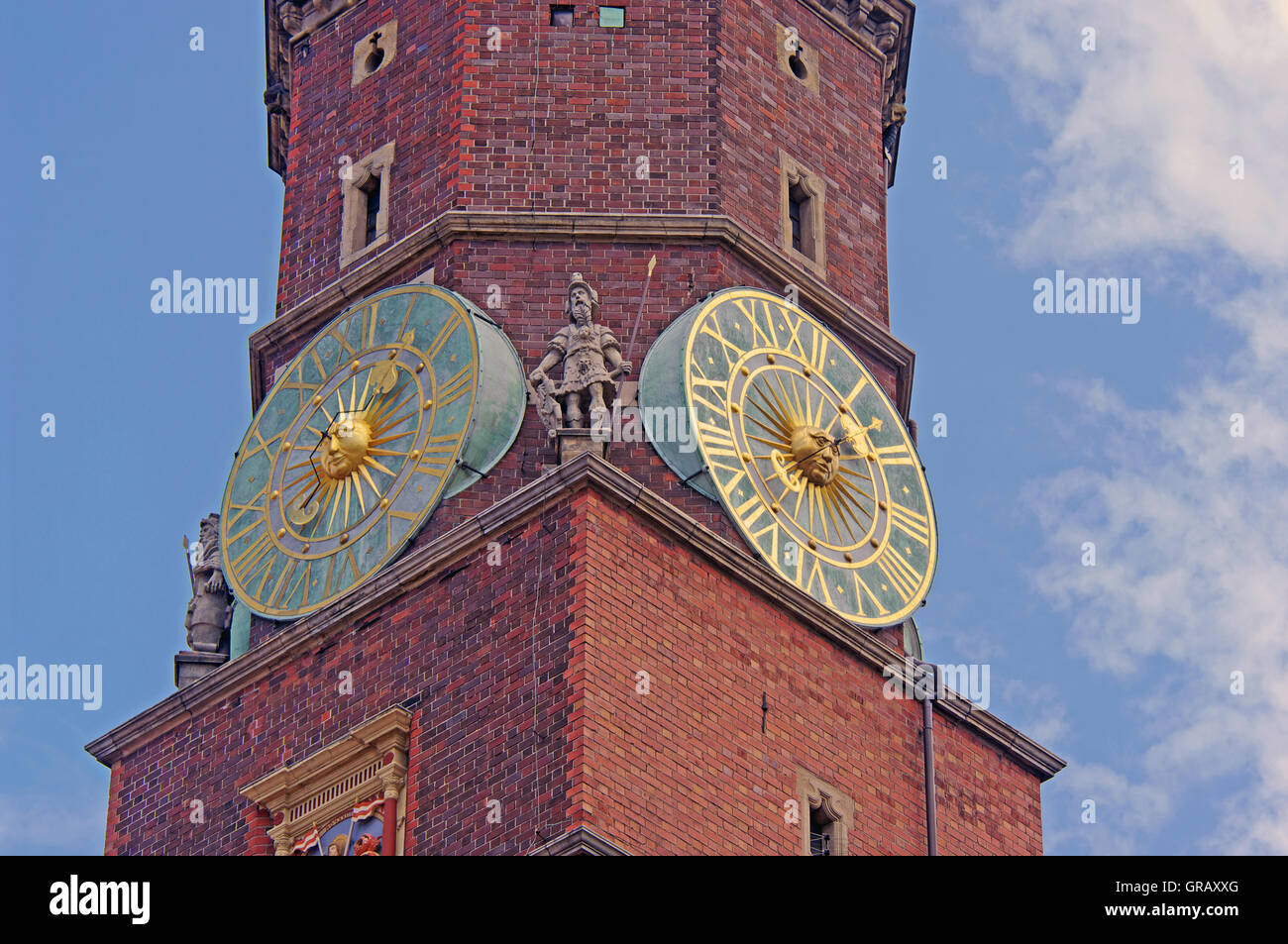 Old Town Hall Clock Tower, Clock, Market Square, Wroclaw, Poland Stock ...