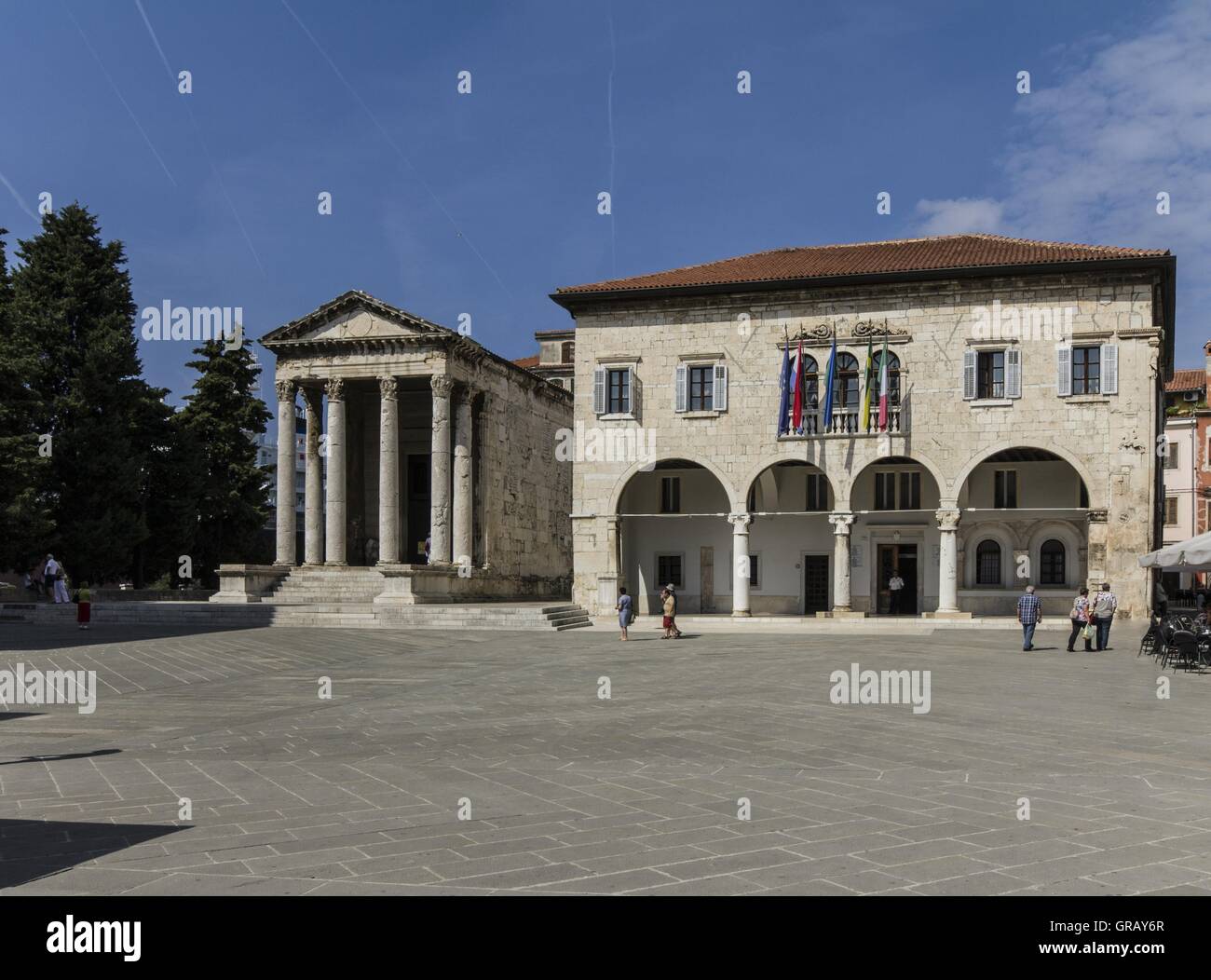Temple Of Rome And Augustus Beside The Town Hall In Pula Pola On The ...
