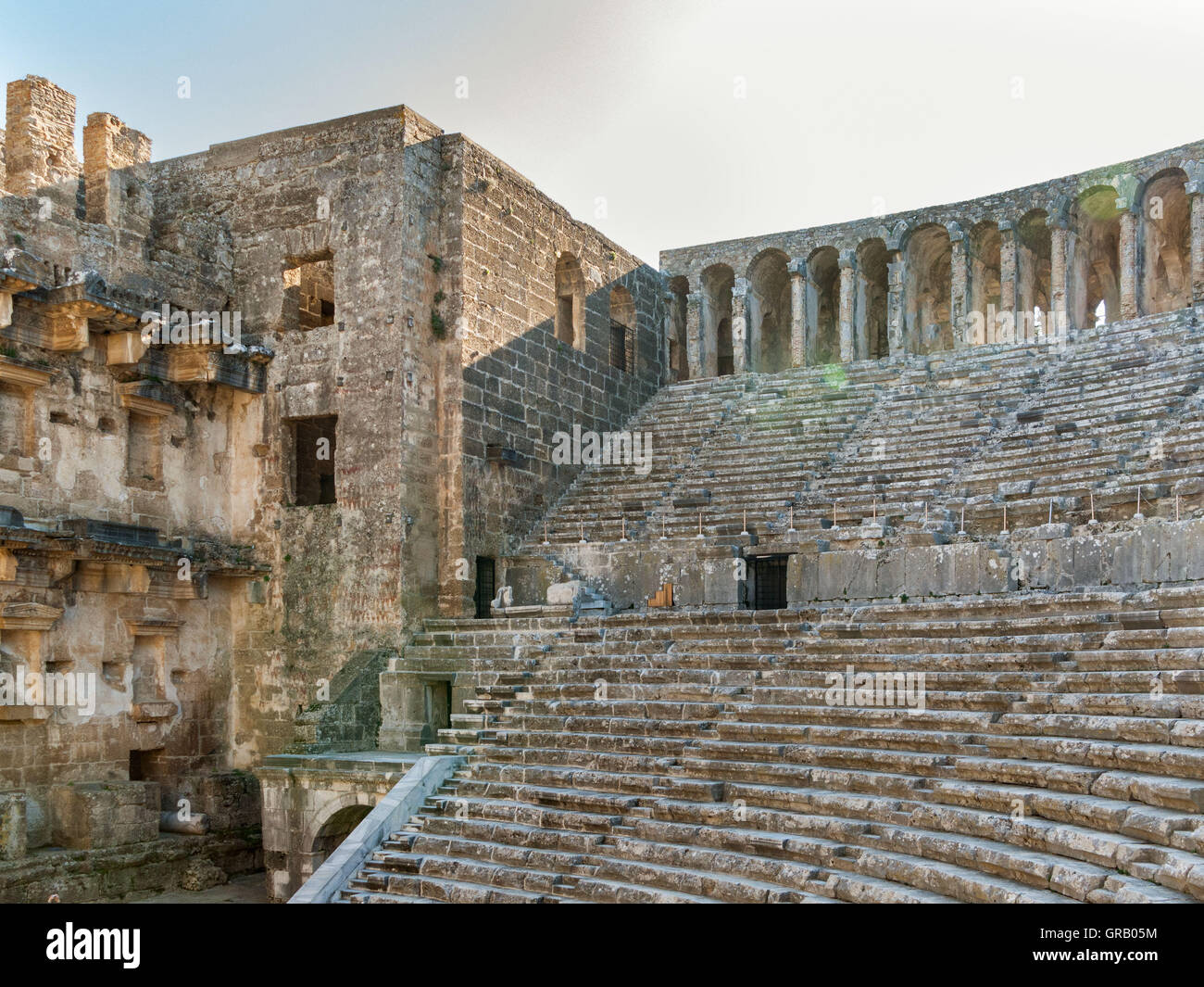 Roman Theater Of Aspendos Bleachers Left With The Stair Tower At The ...