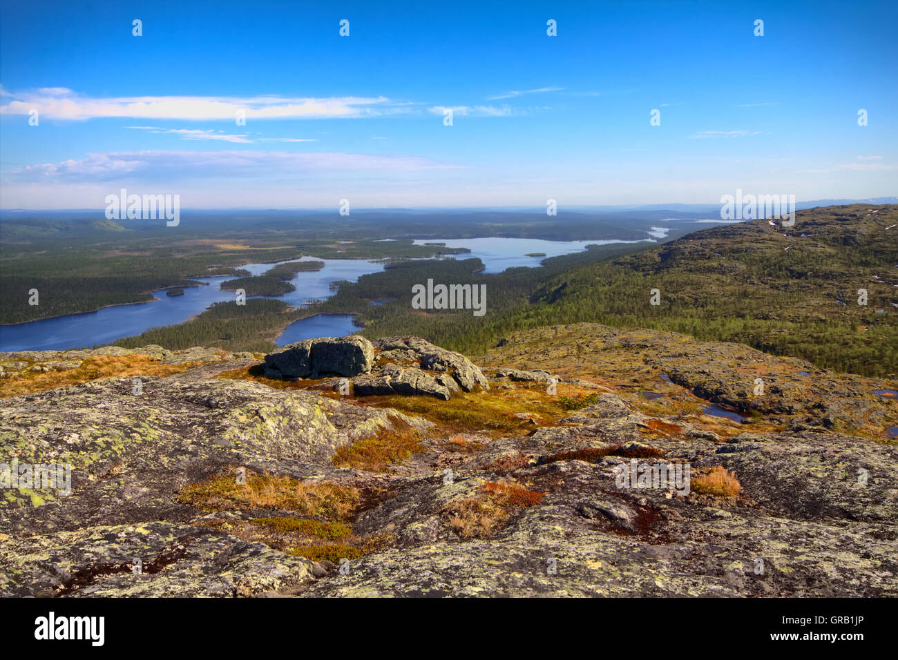 Plateau (fjelds) in Lapland, Mountain tundra, lake and old mountains ...