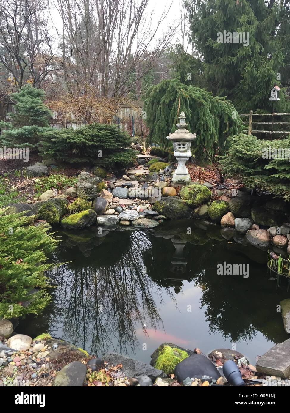 Garden Water Feature Moss Stock Photos & Garden Water Feature Moss ...