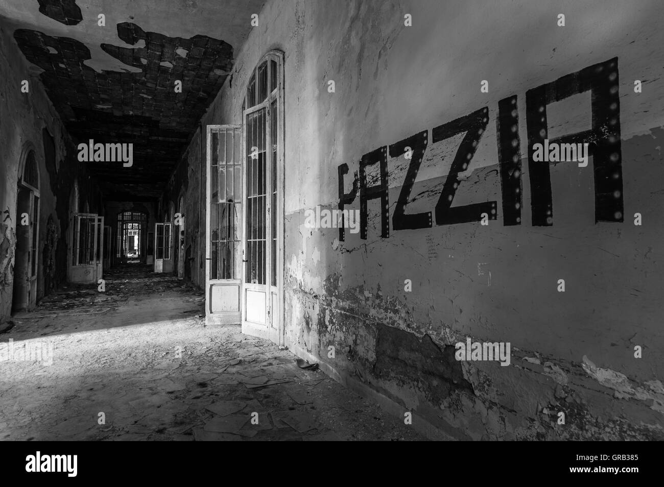 Volterra, Italy - September 2016: Abandoned psychiatric hospital in ...