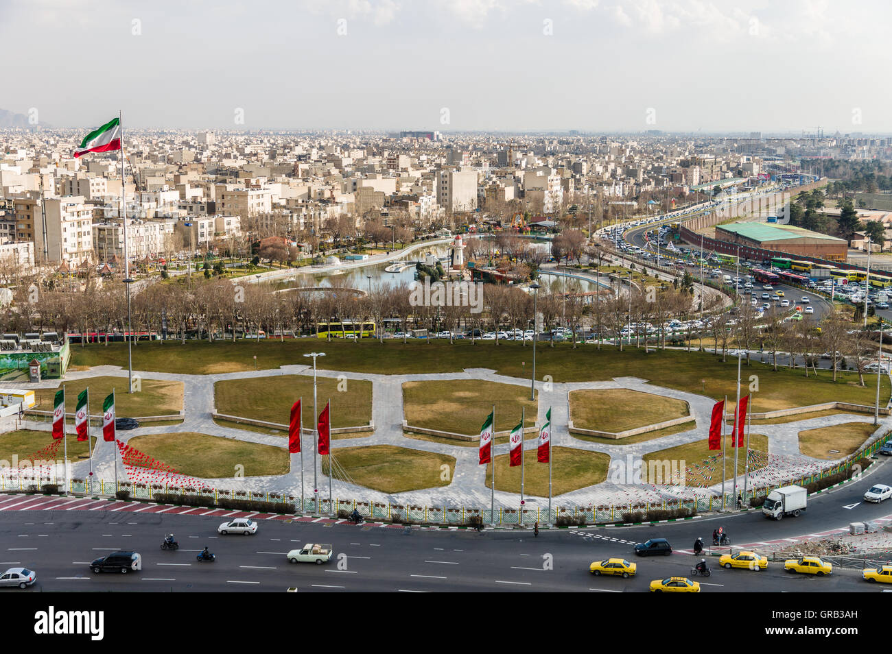 Tehran skyline during "revolution day" anniversary. Iran, 2016 Stock ...