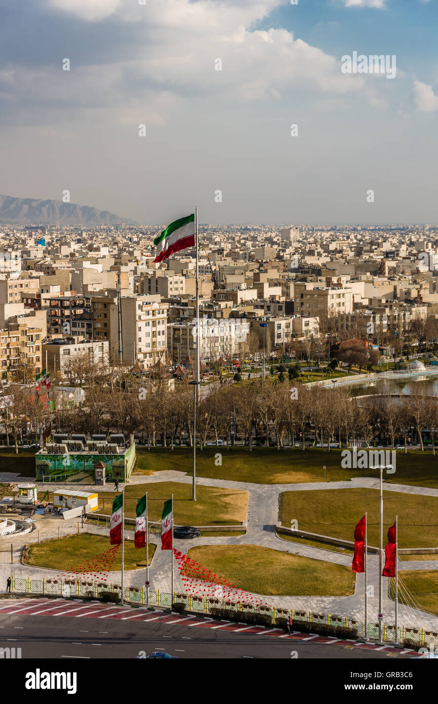 Tehran skyline during "revolution day" anniversary. Iran, 2016 Stock ...