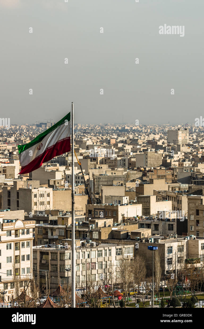 Tehran skyline during "revolution day" anniversary. Iran, 2016 Stock ...