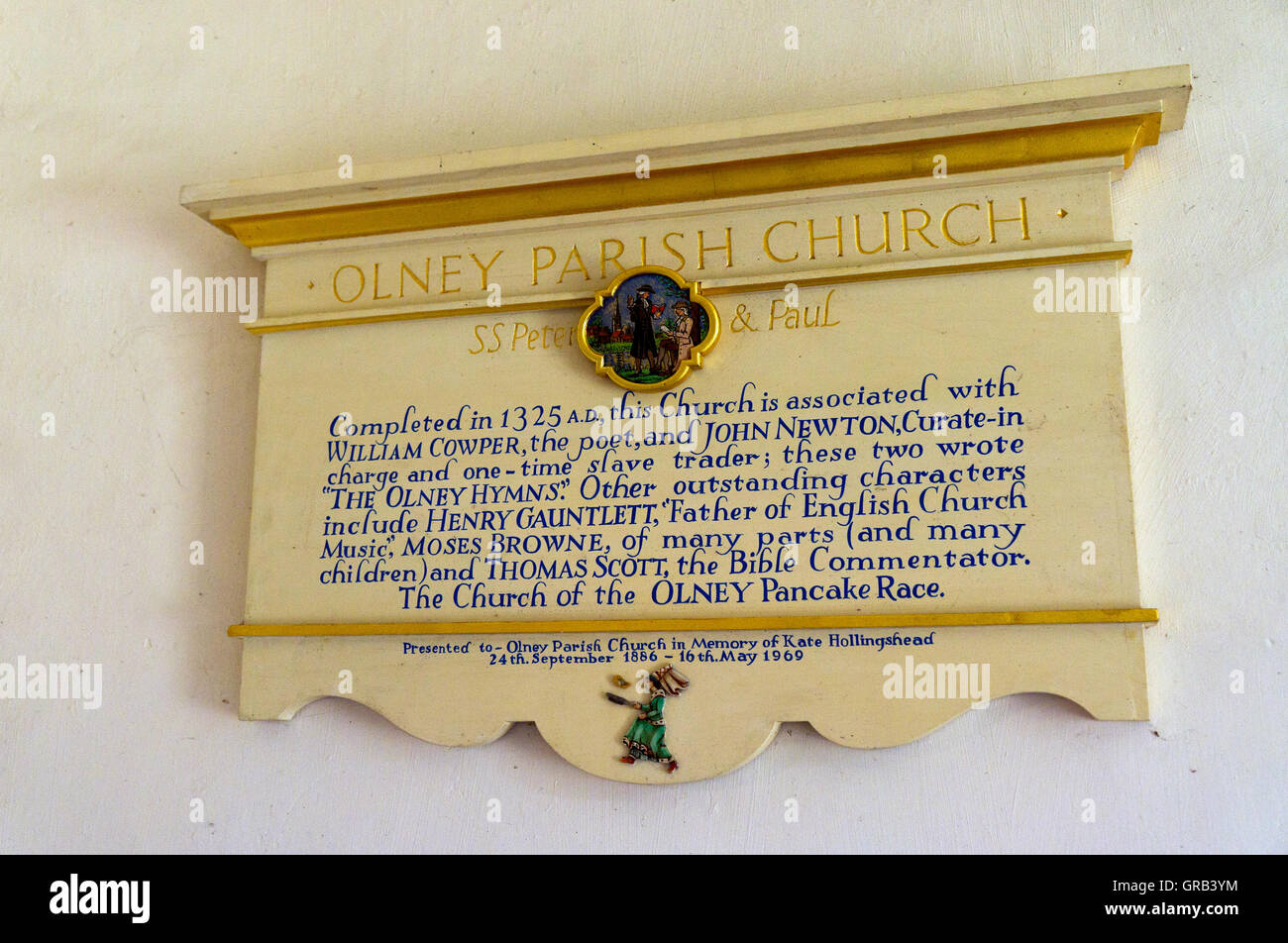Stone plaque in St Peter & Paul, the church of the Olney Pancake Race ...