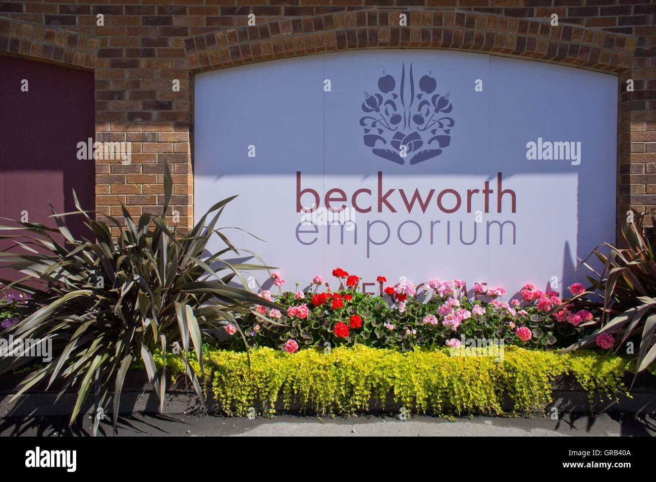 Sign for Beckworth Emporium, a farm shop with garden centre and ...