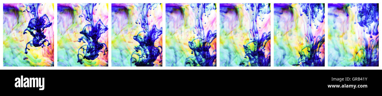 Sequence of 7 images, close-up of ink flowing through water Stock Photo ...