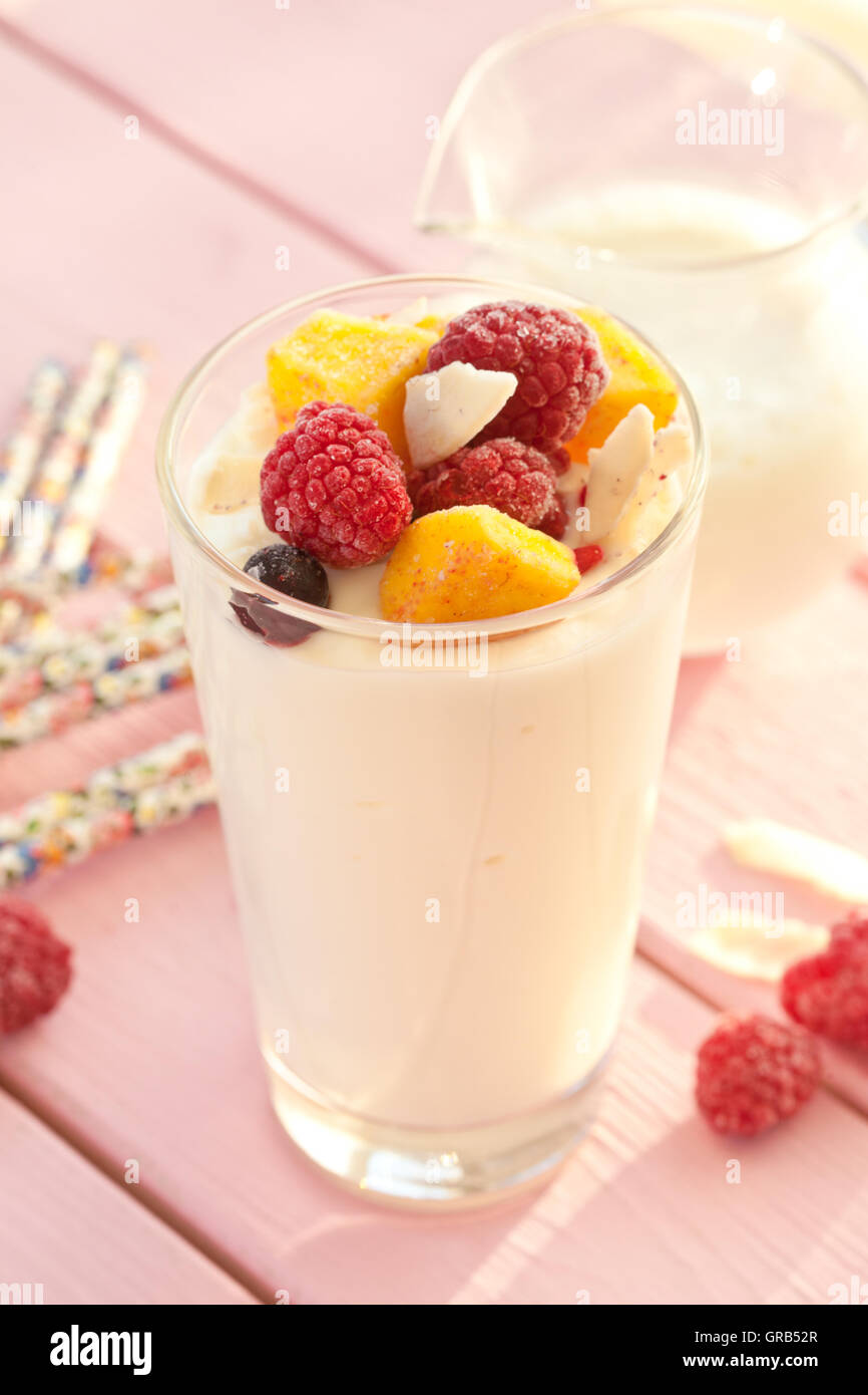 Yogurt Milkshake With Fruits Stock Photo - Alamy