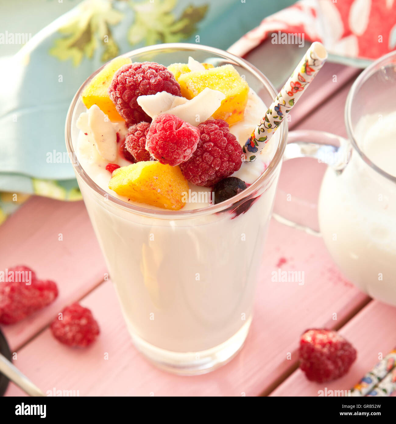 Yogurt Milkshake With Fruits Stock Photo - Alamy