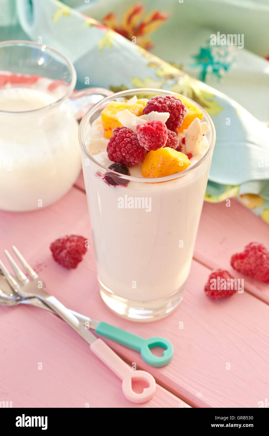 Yogurt Milkshake With Fruits Stock Photo - Alamy