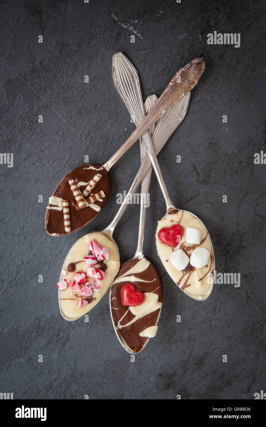 Vintage Spoons With Chocolate Stock Photo - Alamy