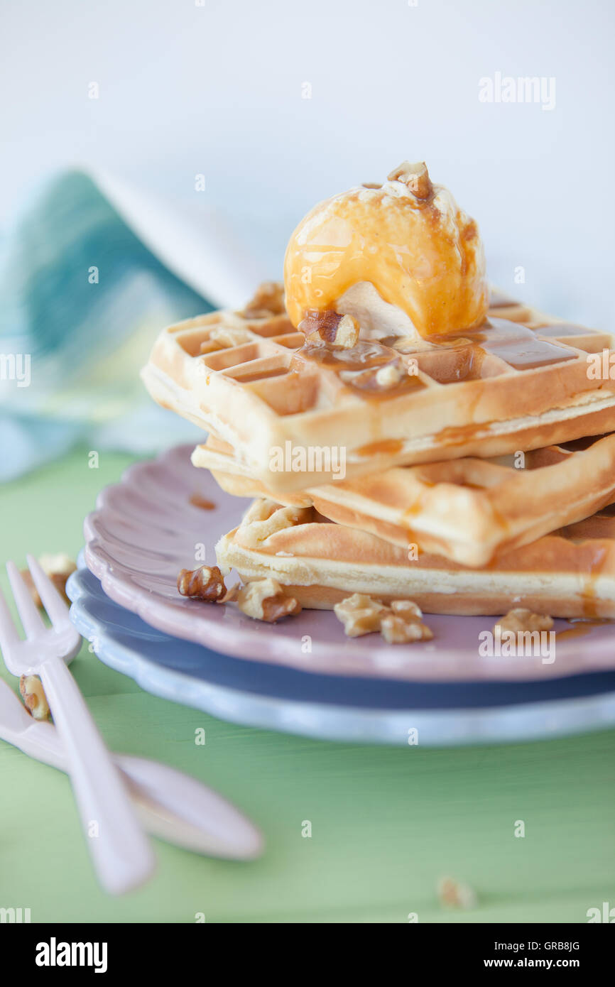 Waffles A La Mode Stock Photo - Alamy