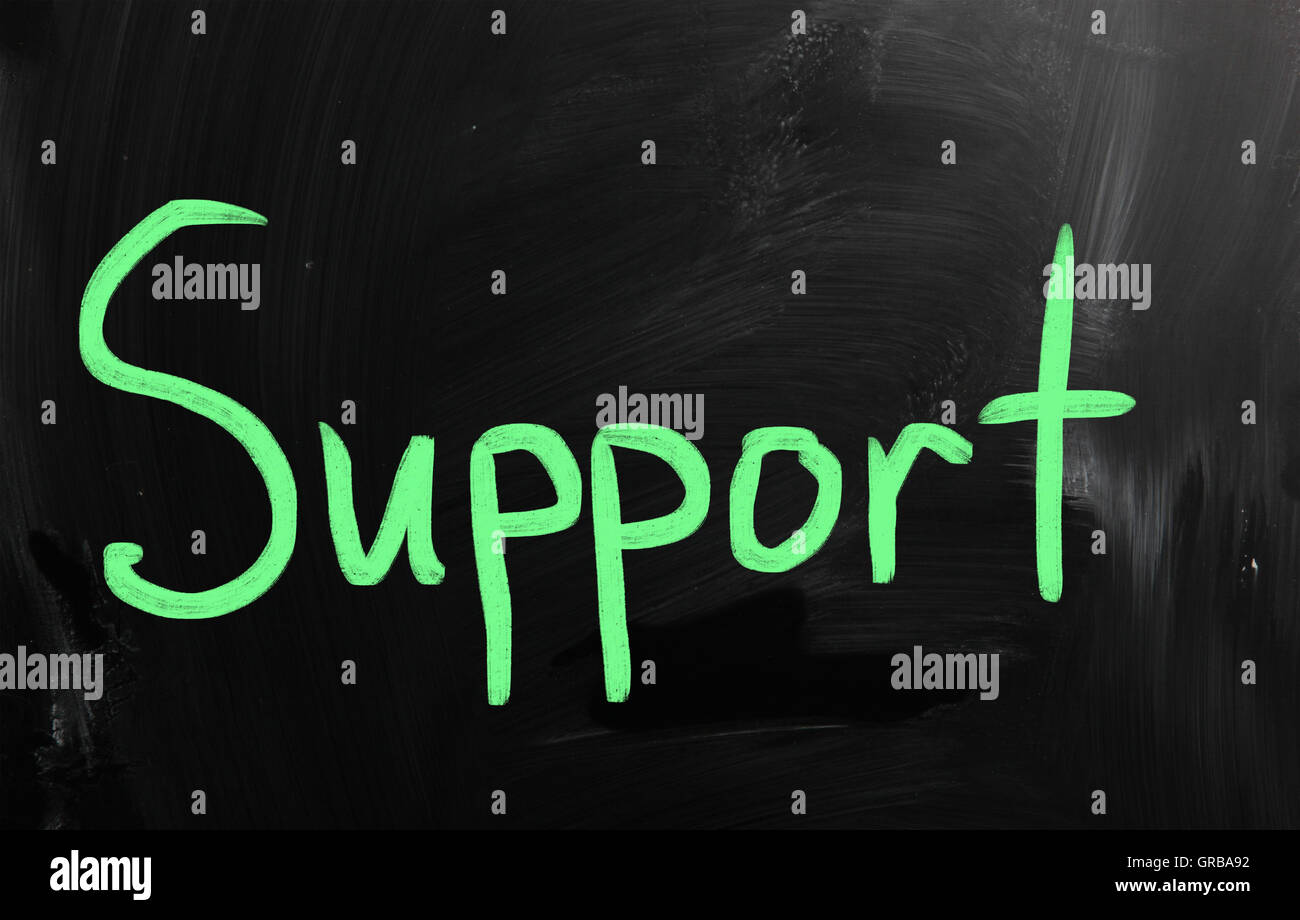 Support handwritten with white chalk on a blackboard Stock Photo - Alamy