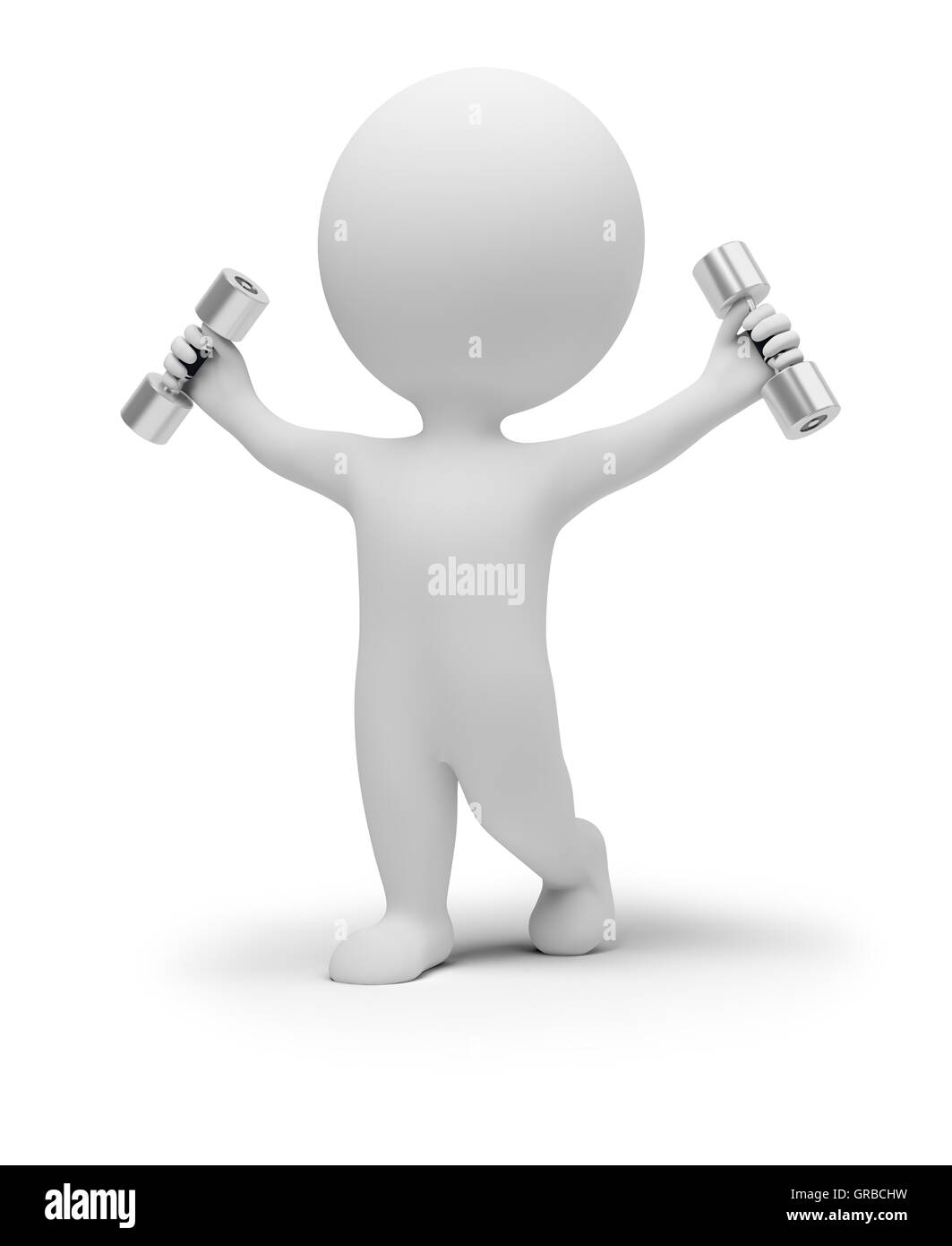 3d small people exercises with dumbbells Stock Photo - Alamy