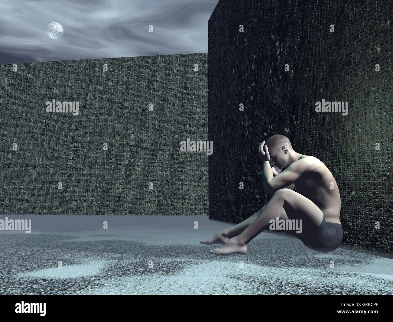 Sad man - 3D render Stock Photo - Alamy