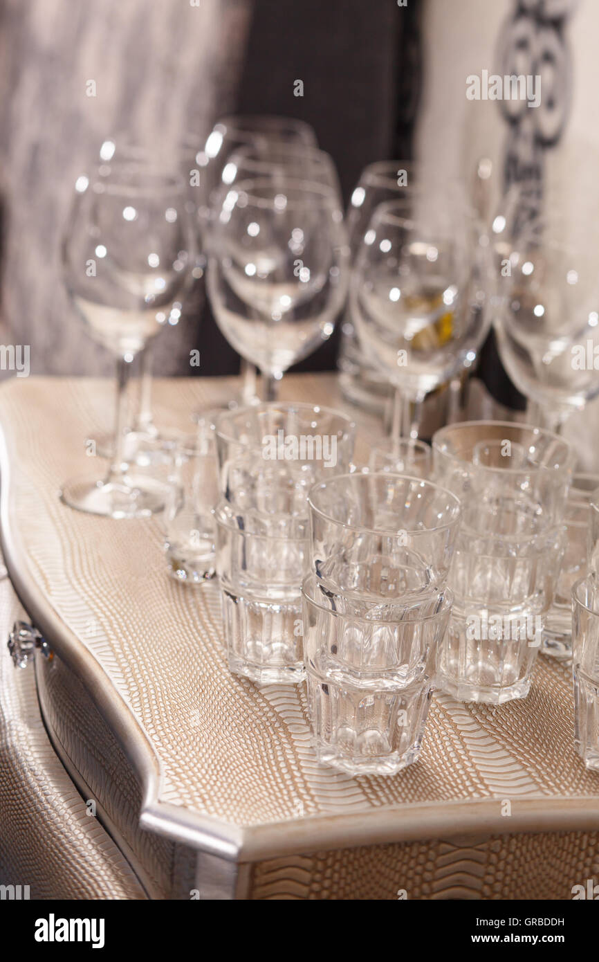 Empty glasses on restaurant table Stock Photo - Alamy