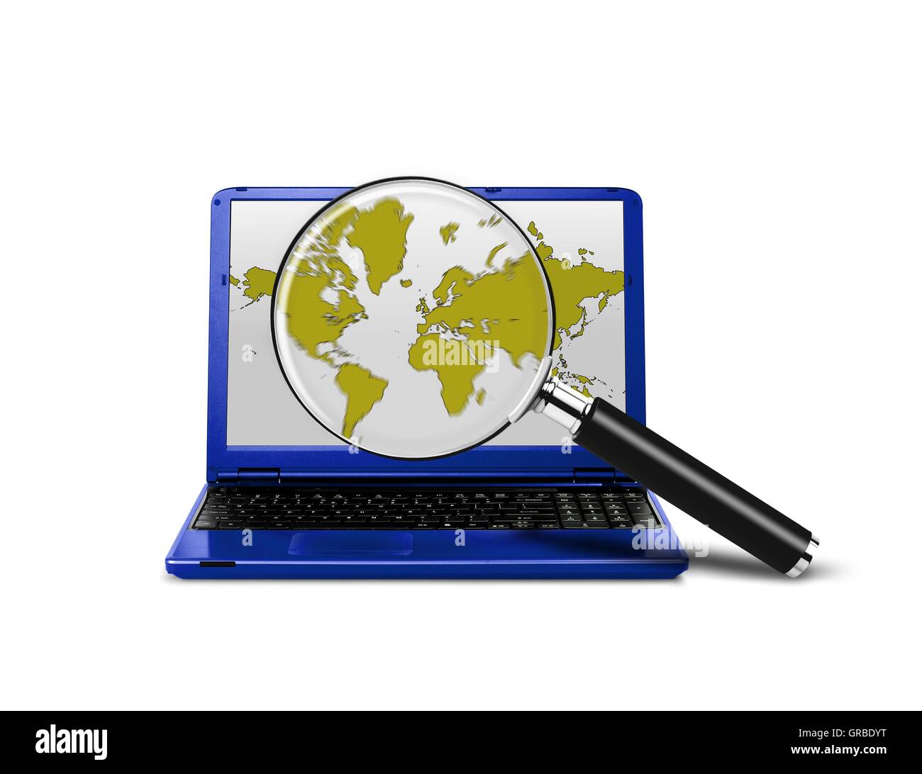 Computer laptop with a magnifying glass searching the internet Stock ...