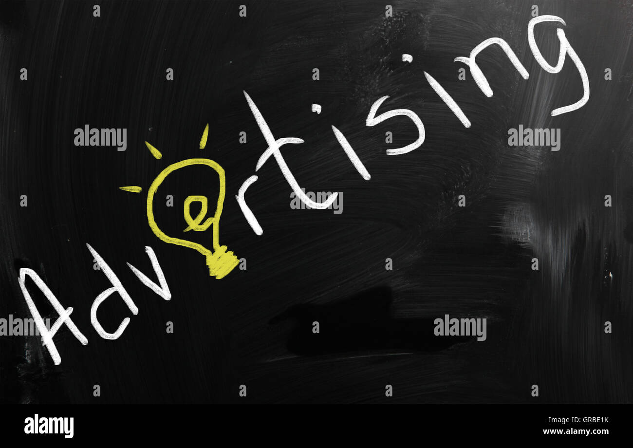 Advertising handwritten with white chalk on a blackboard Stock Photo ...