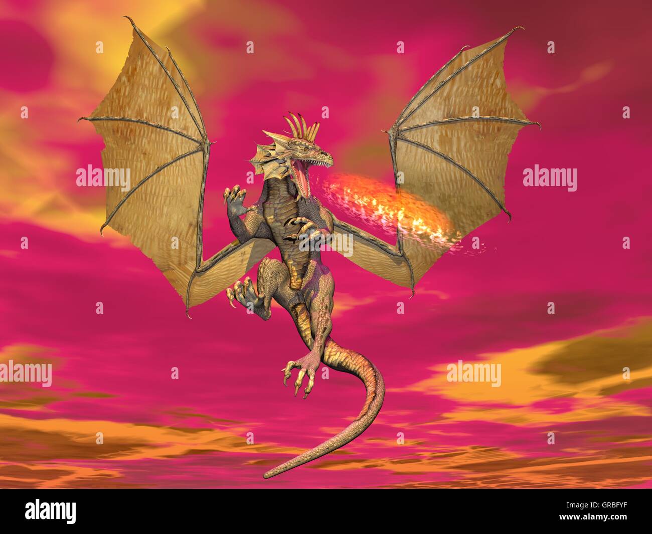 Fire breathing dragon - 3D render Stock Photo - Alamy