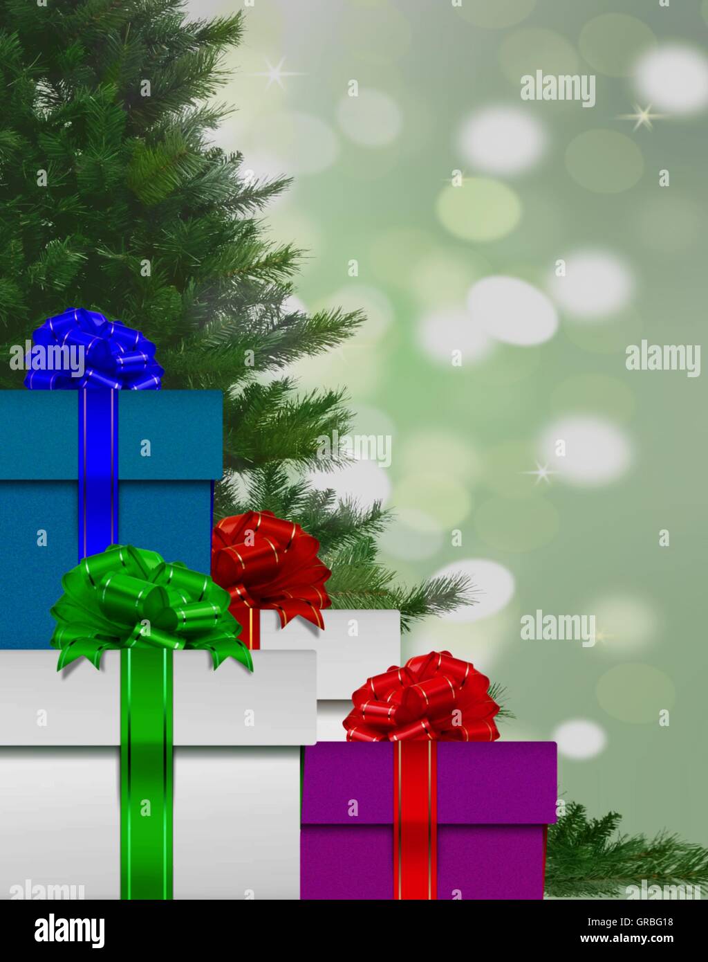 Stack of gift box by Christmas tree Stock Photo - Alamy