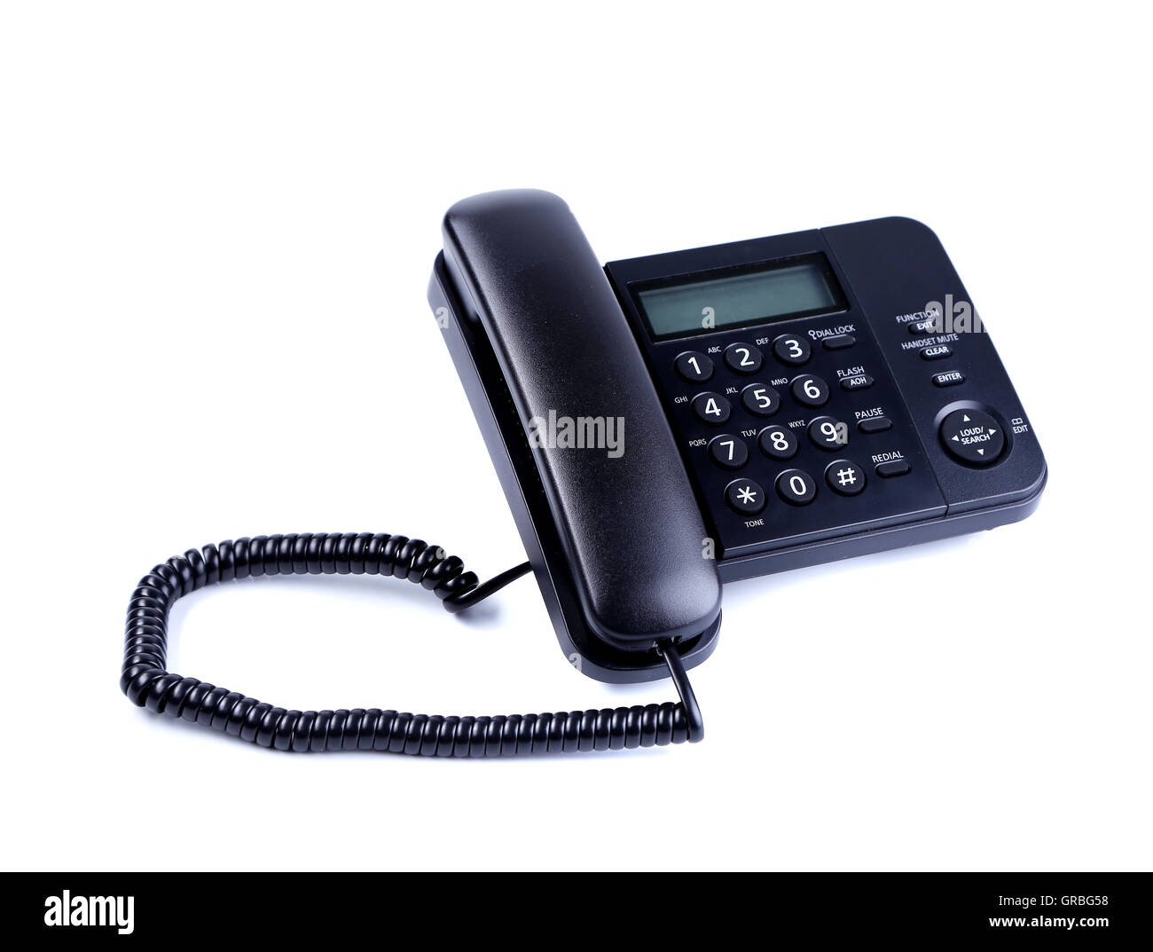 One landline phone on a white background Stock Photo - Alamy