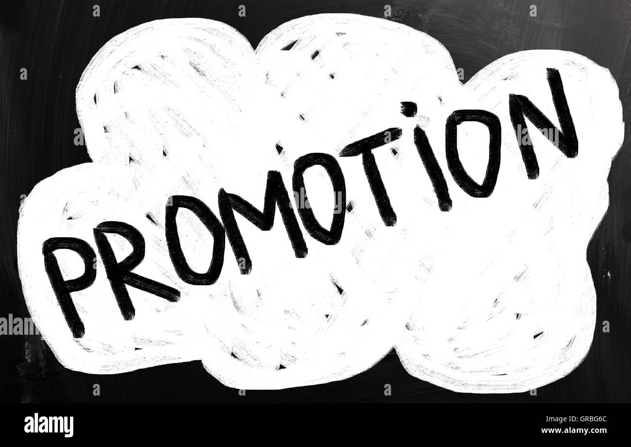 promotion handwritten with white chalk on a blackboard Stock Photo - Alamy