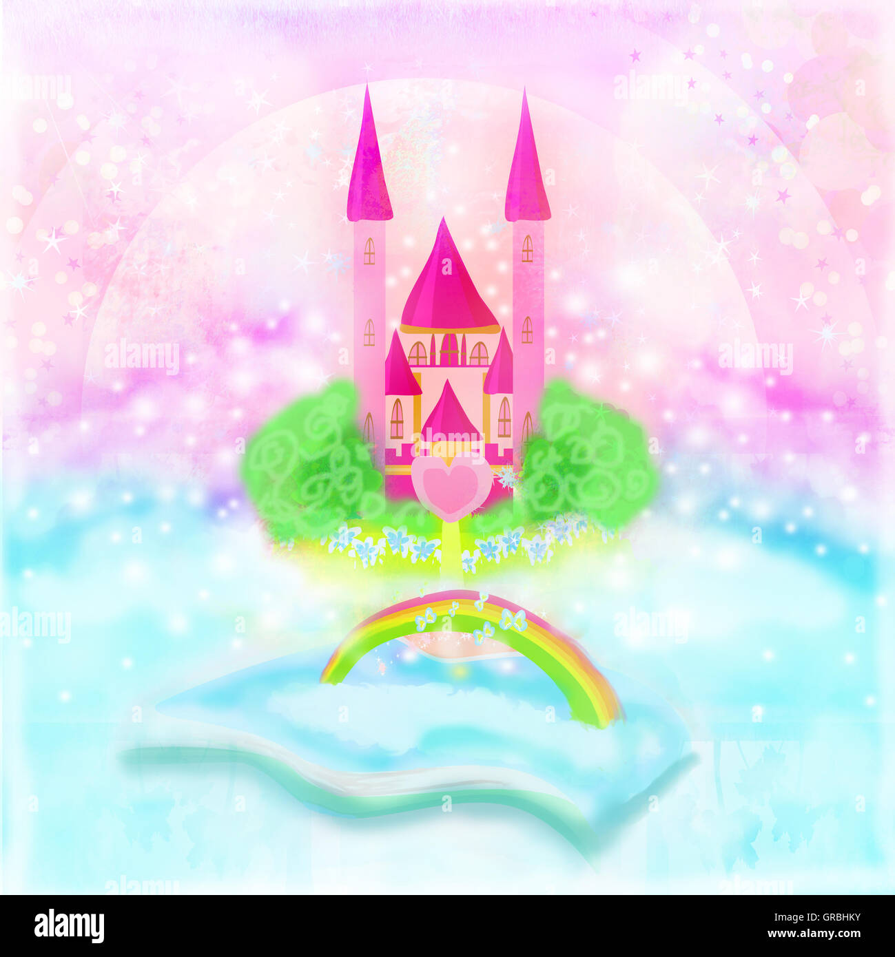Magic world of tales, fairy castle appearing from the book Stock Photo ...