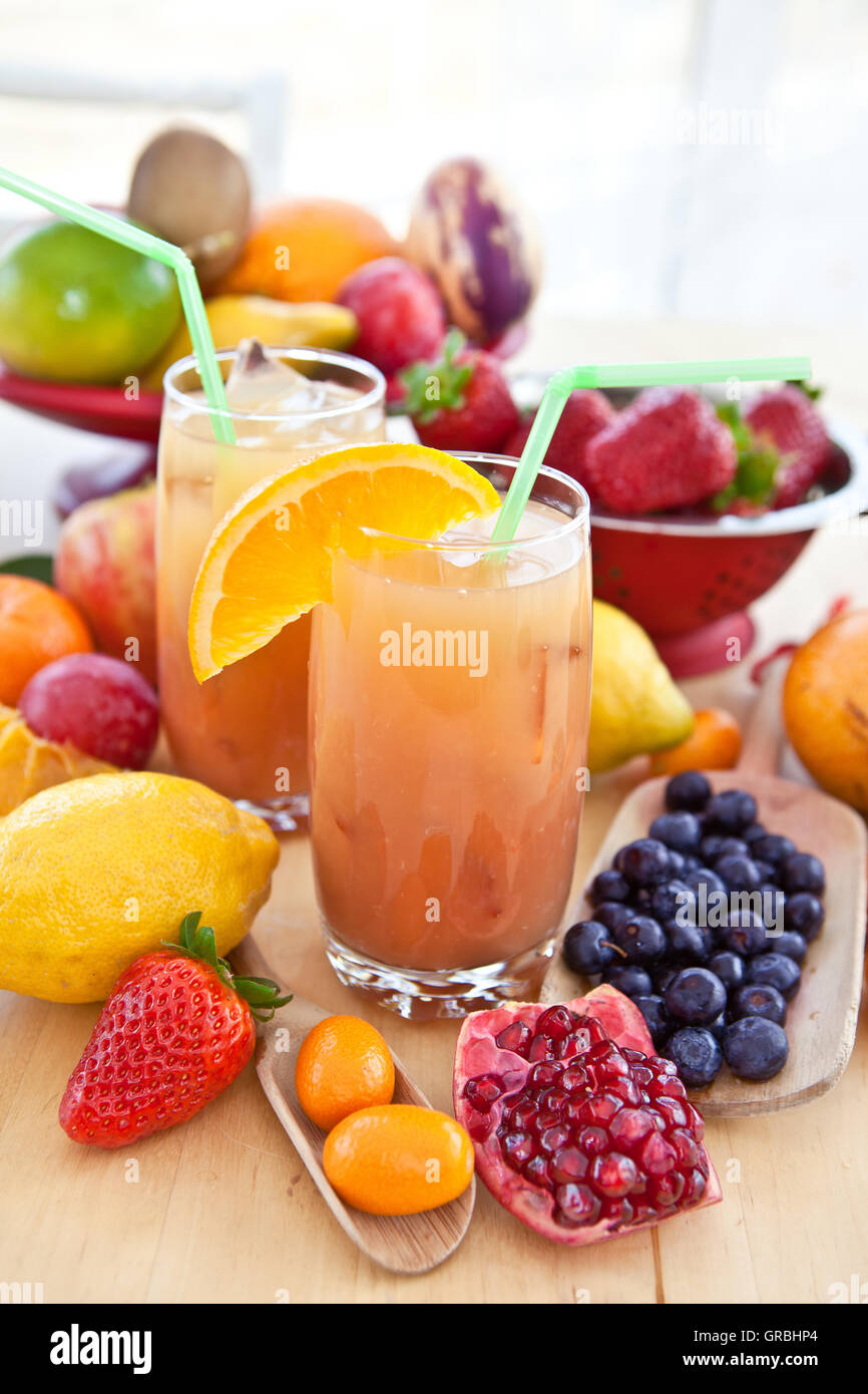 Juice from various fresh fruits Stock Photo - Alamy