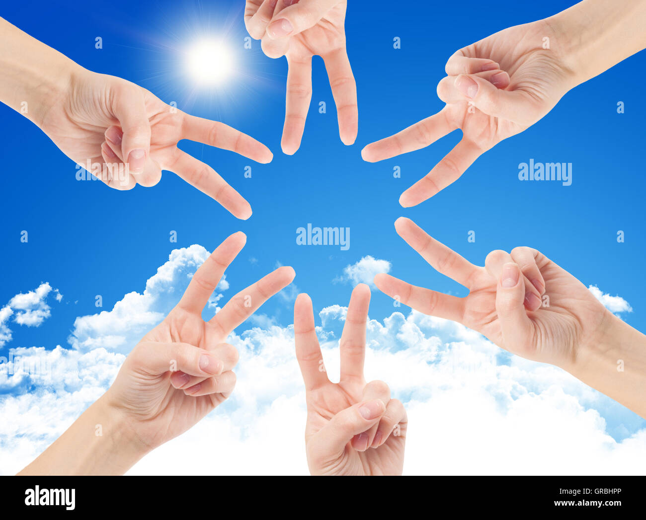 Hands of teamwork , forming the star shape Stock Photo - Alamy