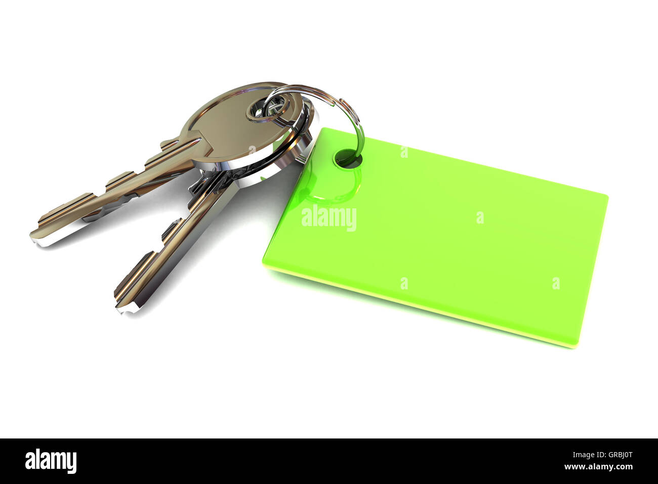Keys with a Green Blank Keyring Stock Photo - Alamy