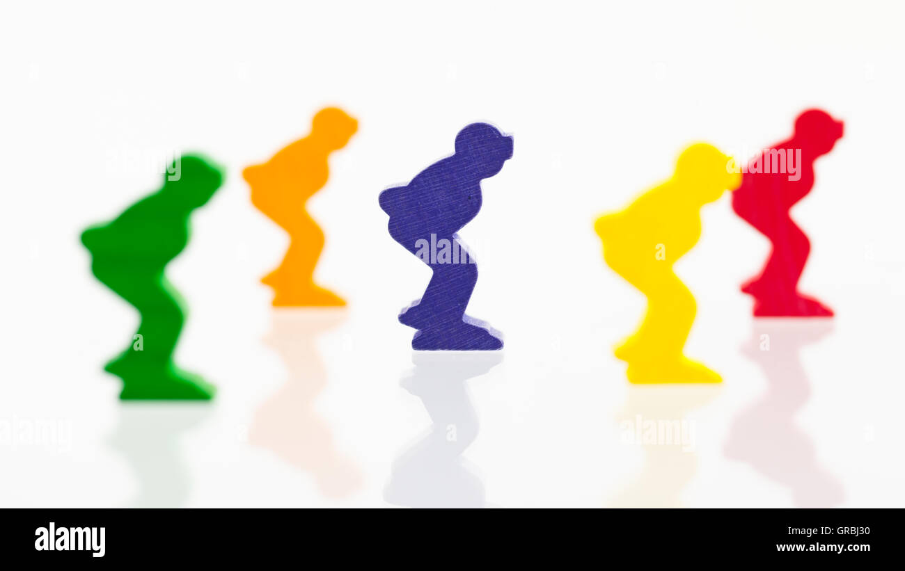 Five colored pawns isolated on a white background Stock Photo - Alamy