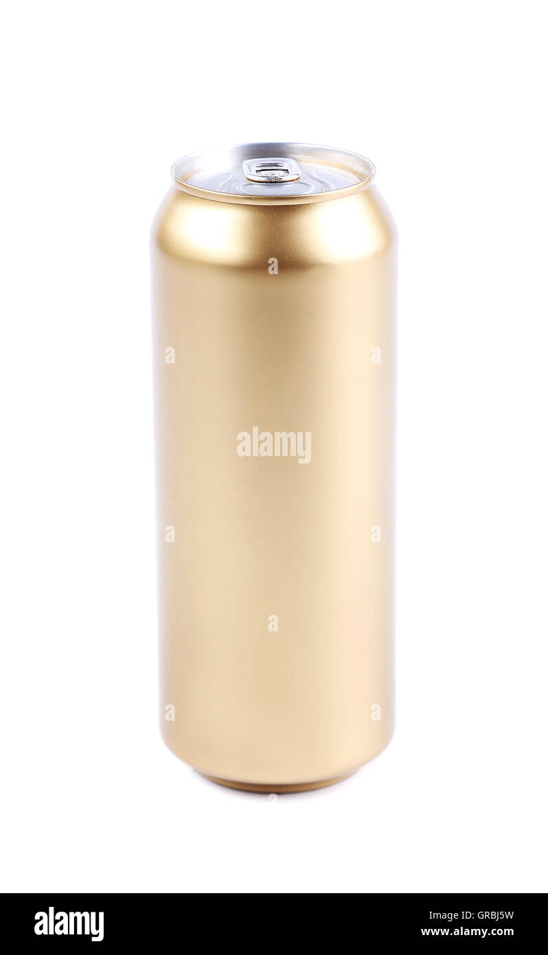 golden beer can isolated on a white background Stock Photo - Alamy