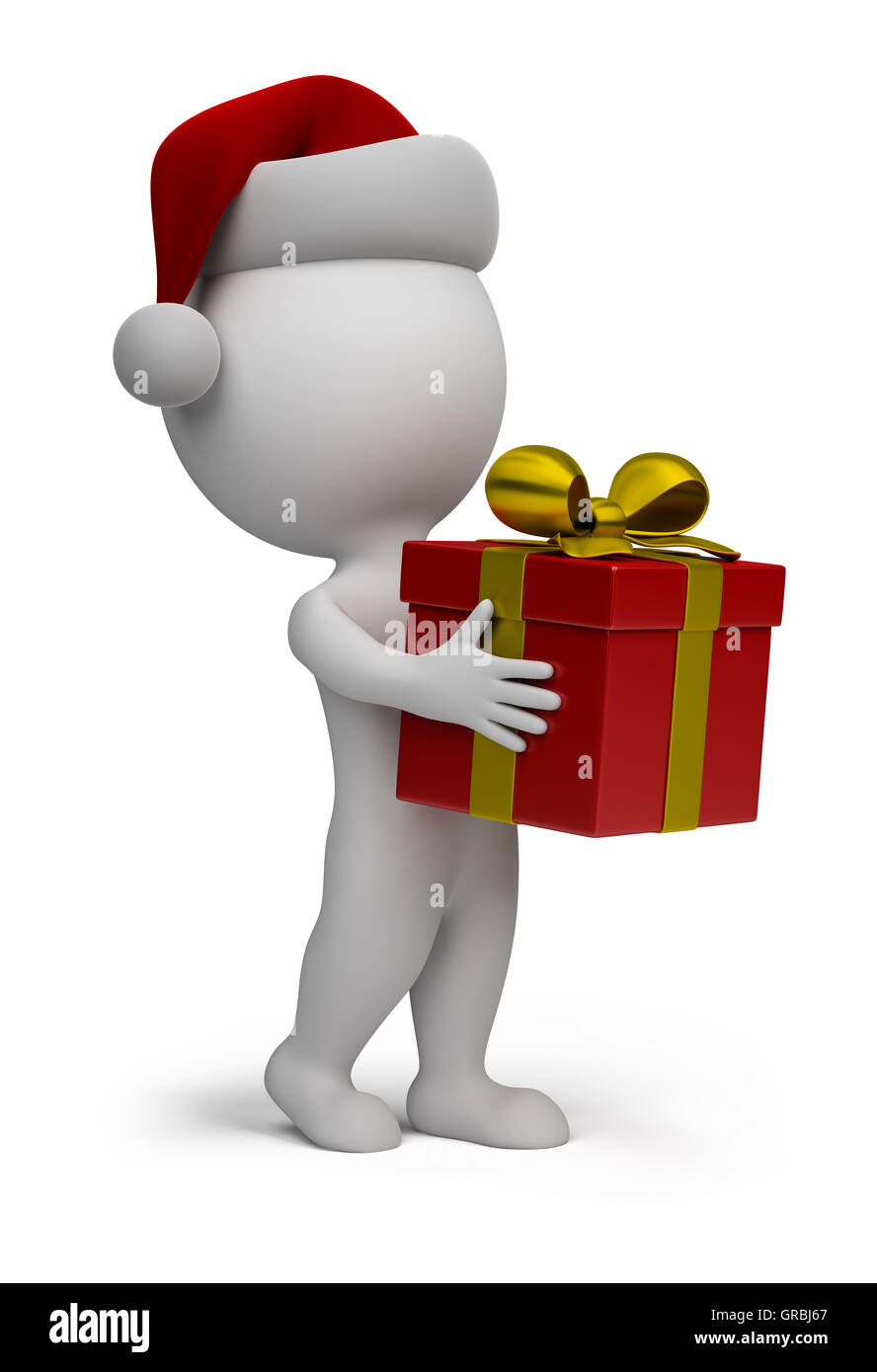 3d small people - Santa with a gift Stock Photo - Alamy