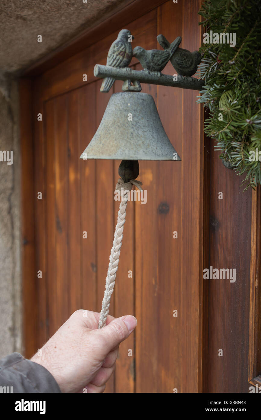 Person Ringing At Old Doorbell Stock Photo - Alamy