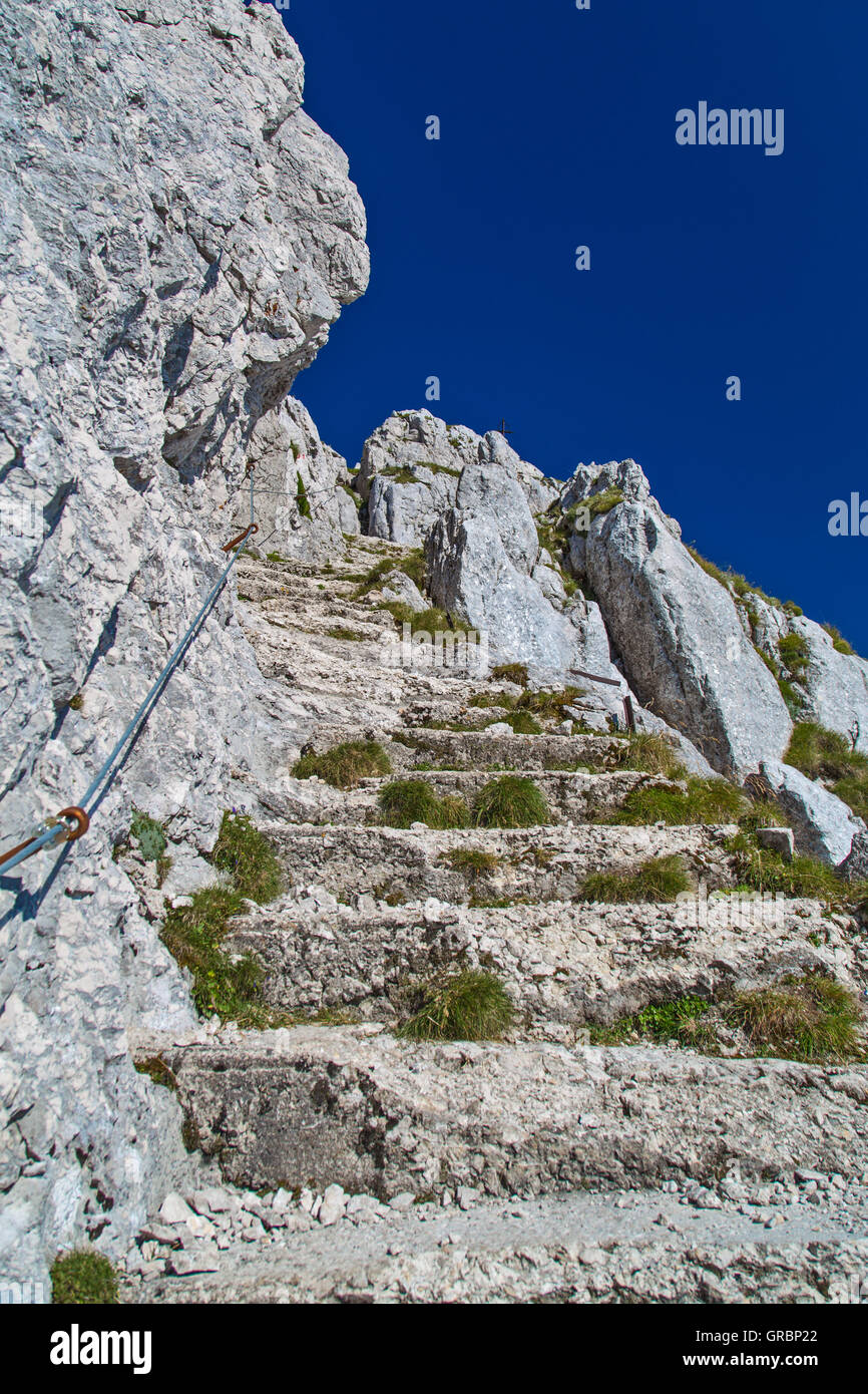 Stairs made into the rock in the World War one on Batognica, Slovenia ...