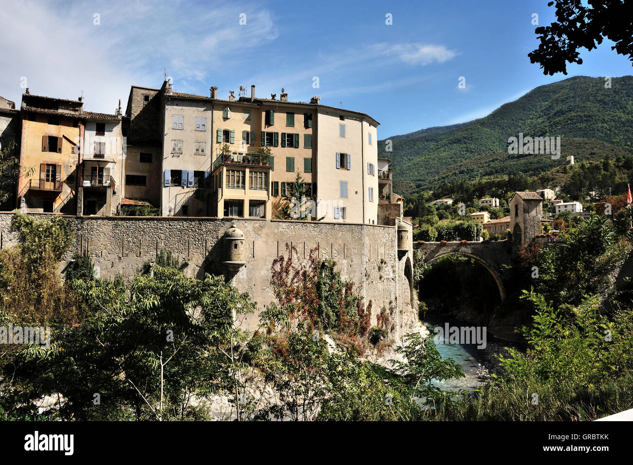 Narrow Houses Of Entrevaux At The Bank Of River Var, French Alps ...