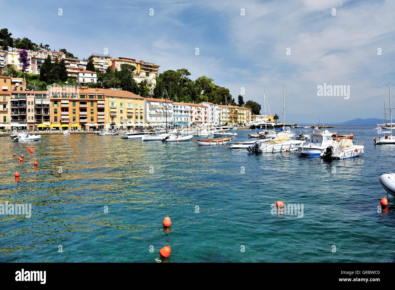 Costal Line Of Tuscan Town Porto Santo Stefano, Tuscany, Italy Stock ...