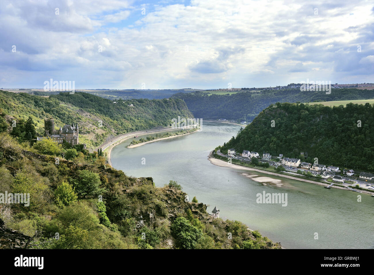 The Rhine With Castle Katz And View To The Rocks Of Lorelei, Upper ...