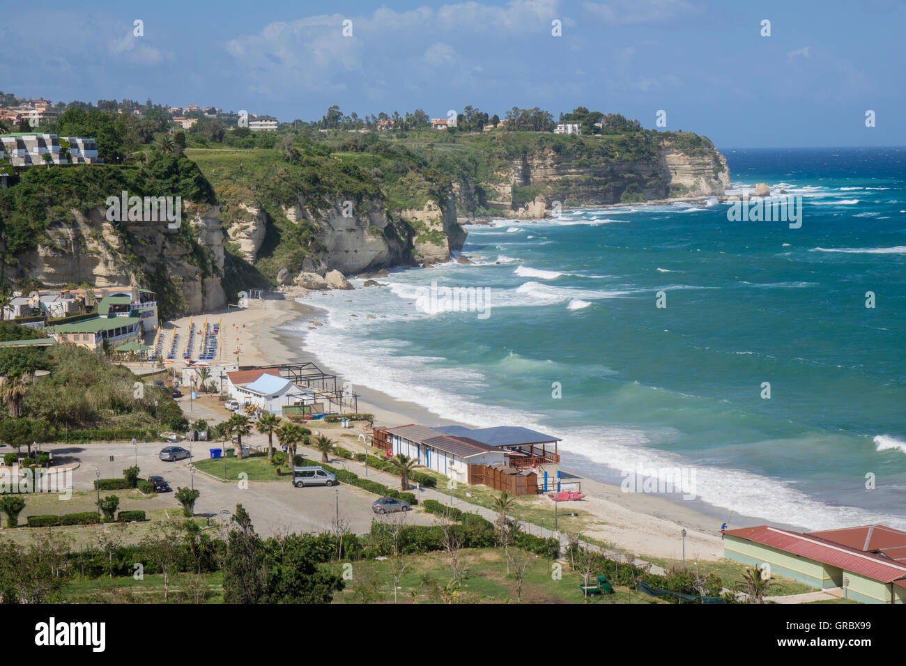 View Over White Sandy Beach And Surge In The Bay Near Tropea, Calabria ...